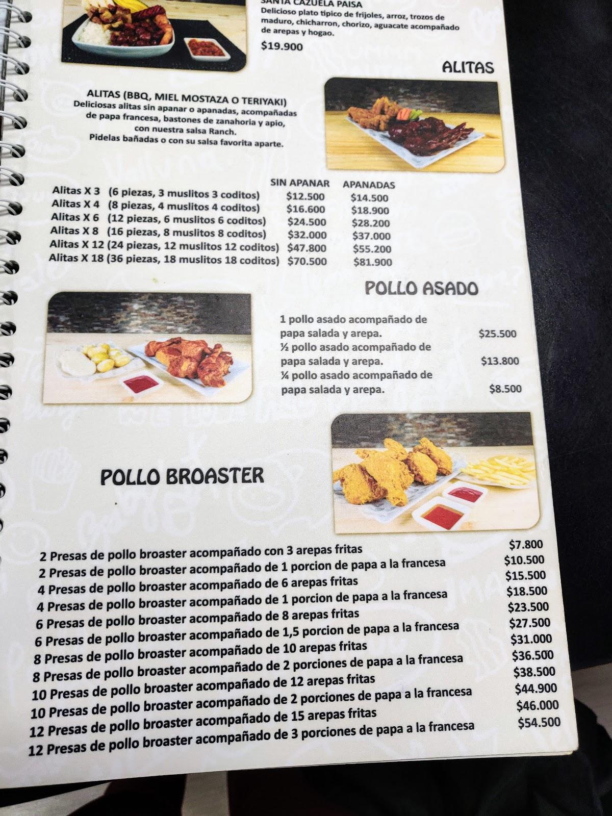 Menu at Santo Pollo restaurant, Bogotá, Cra. 45a #12457 124- a