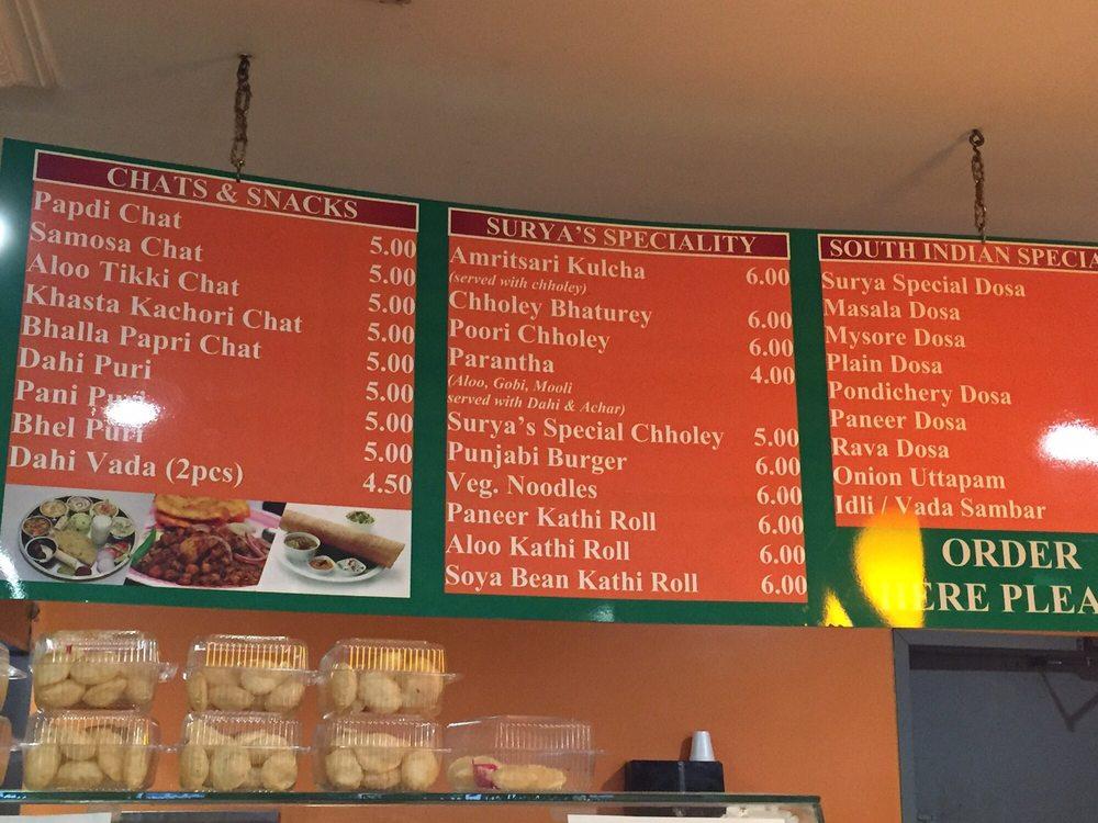 Menu at Surya restaurant, New York City, Hillside Ave.