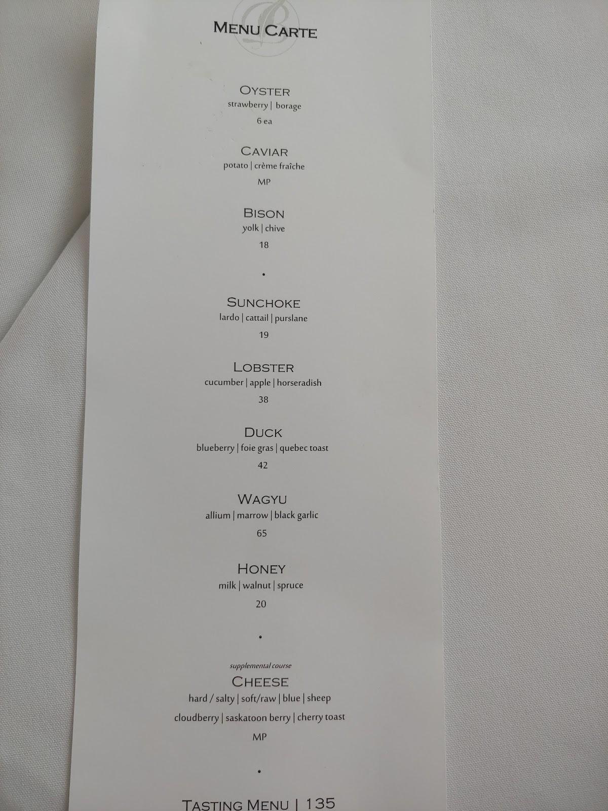 Menu at The Bruce restaurant, Stratford