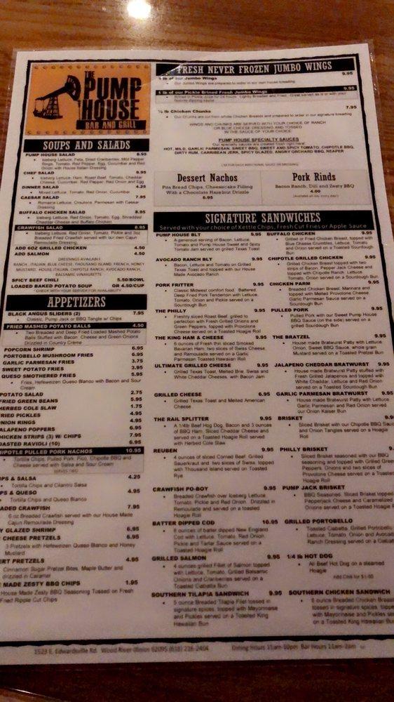 Menu at The Pump House Bar & Grill, Wood River