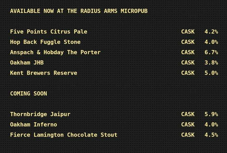 Menu at The Radius Arms pub & bar, Whyteleafe