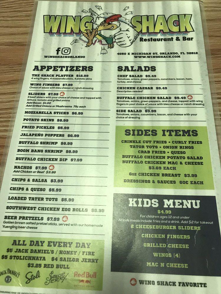 Menu at Wing Shack pub & bar, Orlando, E Michigan St