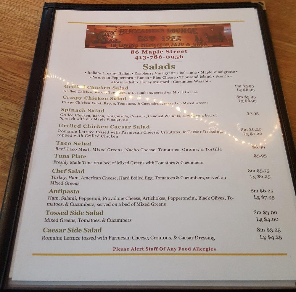 Menu at Buccaneer Lounge pub & bar, Agawam