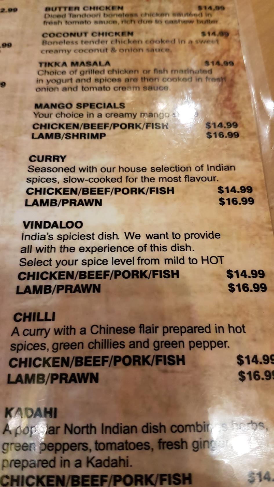 Menu at Tandoor & Grill Restaurant, Fernie