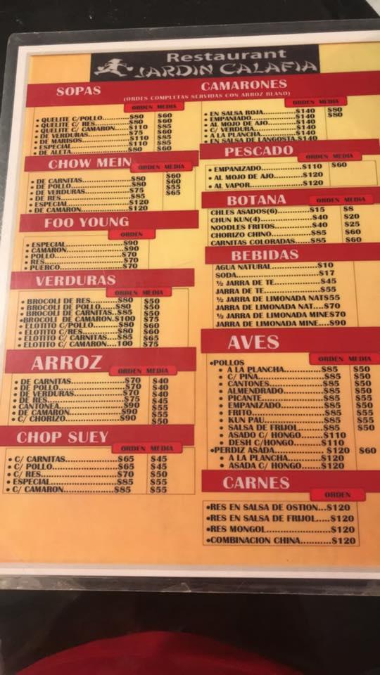 Menu at Jardin Calafia Restaurant Comida China, Mexicali