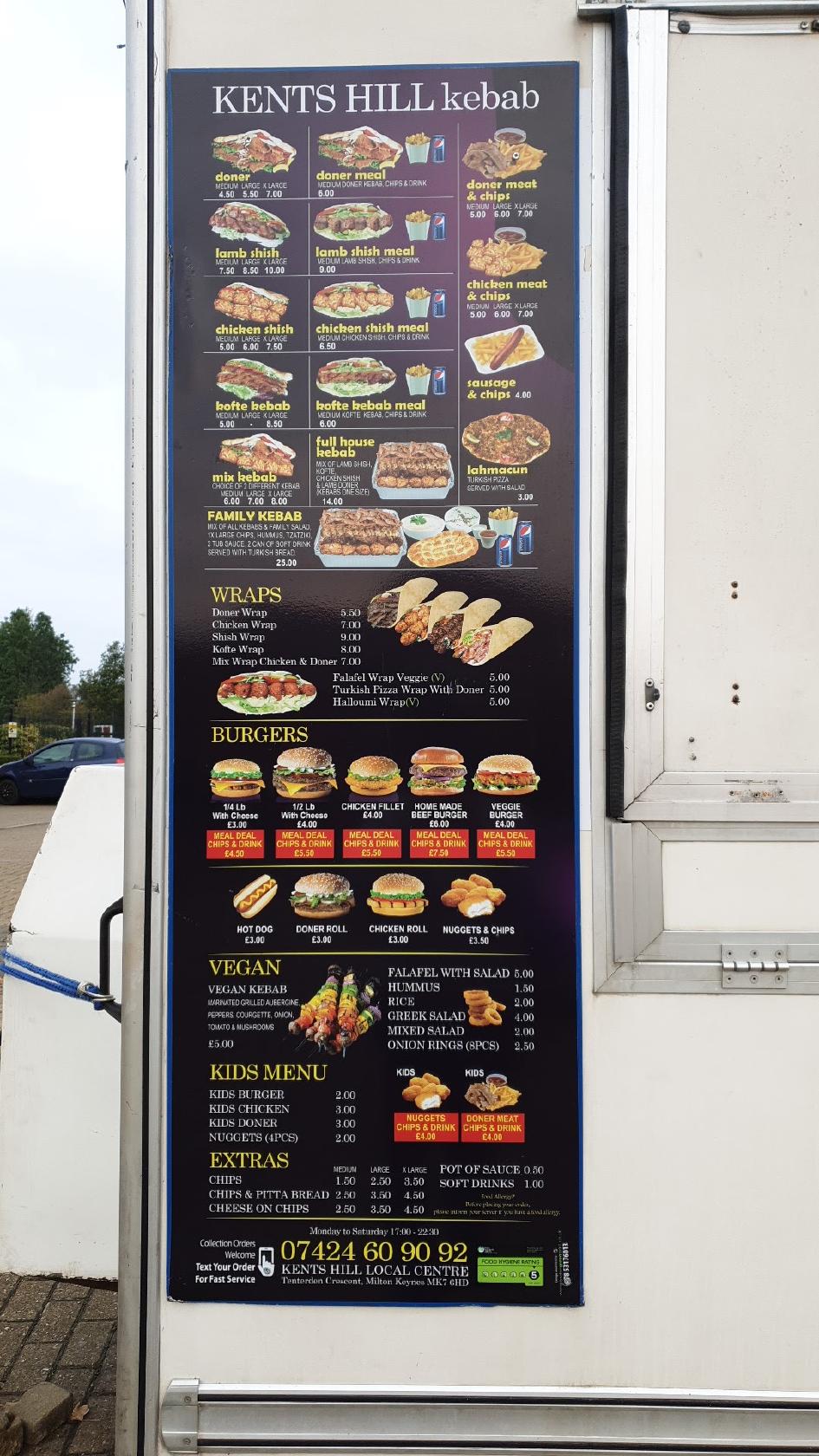 Menu at KENTS HILL KEBAB restaurant, Walnut Tree