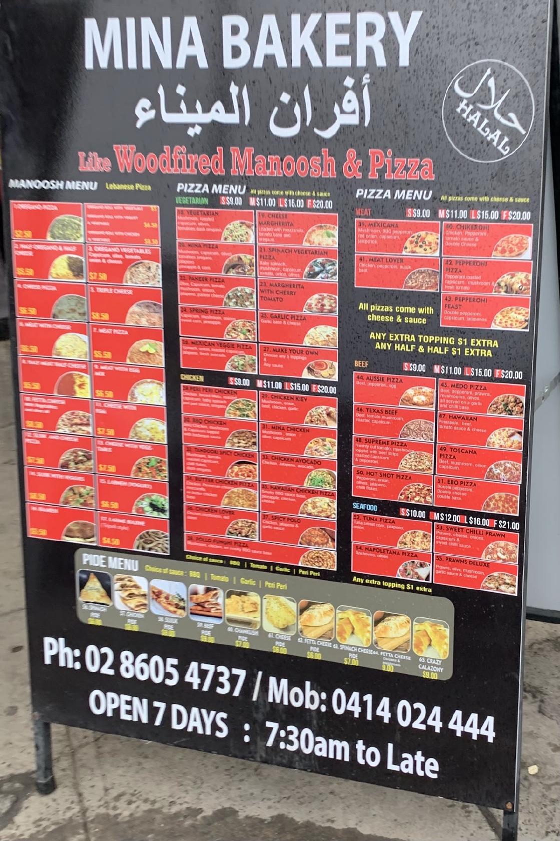 Menu at Mina Bakery Blacktown, Blacktown, 5/14 Sunnyholt Rd
