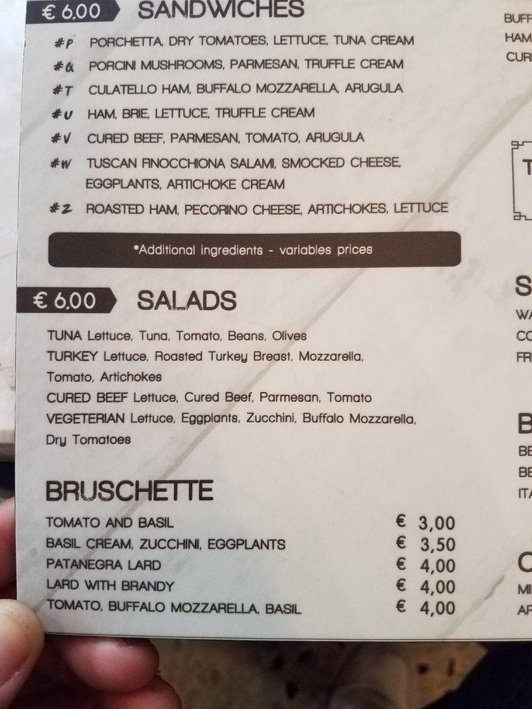 Menu at Pane e Salame pub & bar, Rome, Via Santa Maria in Via