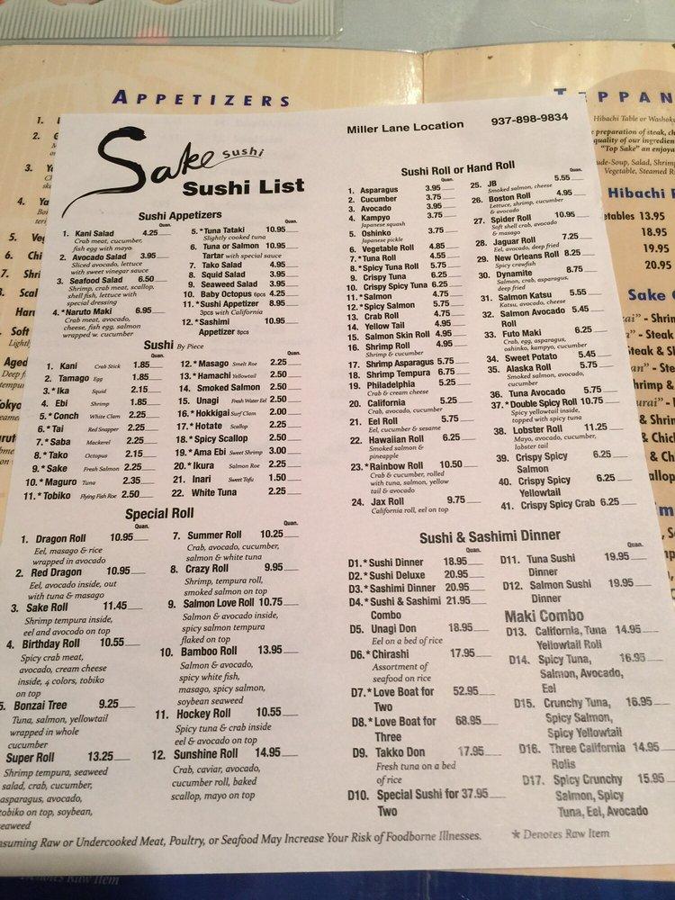 Menu at Sake Japanese Steak House & Sushi Bar., Dayton, Miller Ln