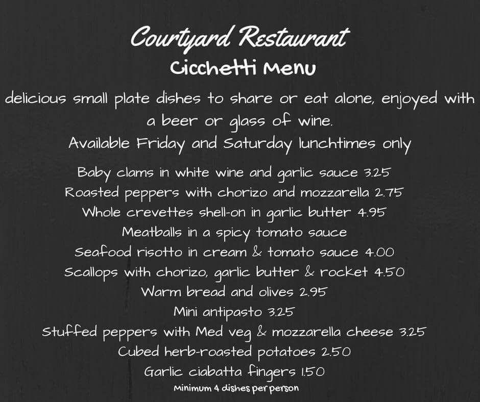Menu at The Court Yard restaurant, Great Yarmouth