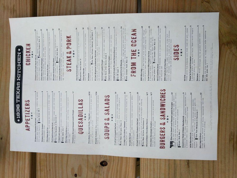 Menu at 1836 Texas Kitchen pub & bar, Tyler, Crow Rd