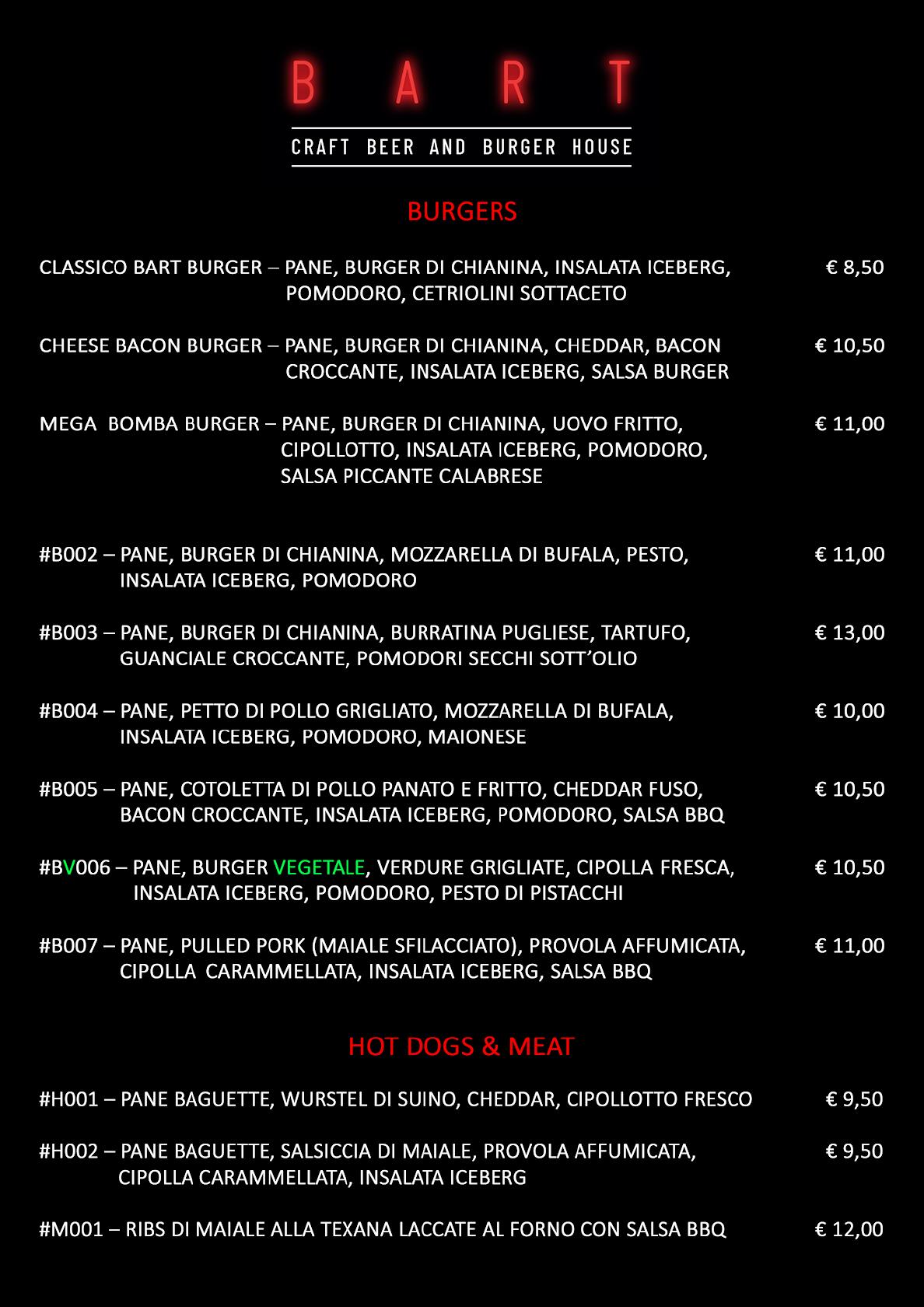 Speisekarte von Bart - Craft Beer and Burger House, ROM, Via Giovanni ...