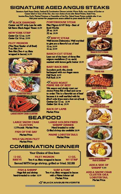 Menu at Black Angus Steakhouse, Bay Lake, W Irlo Bronson Memorial Hwy