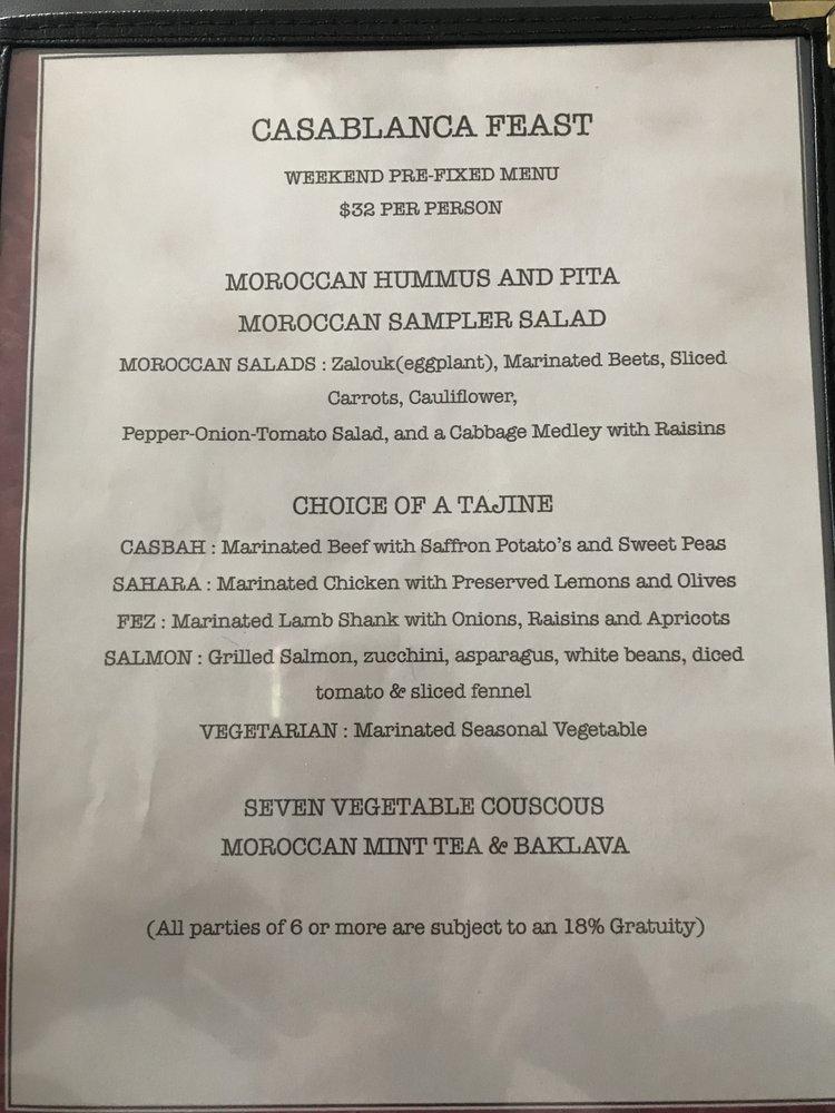 Menu at Casablanca restaurant, East Brunswick