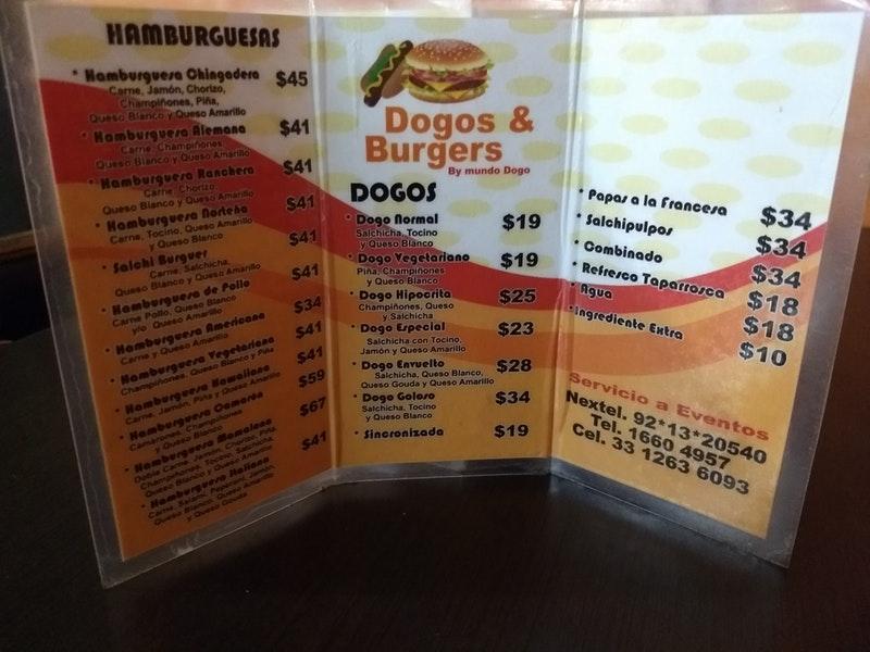 Menu at Dogos&burguer restaurant, Tlaquepaque