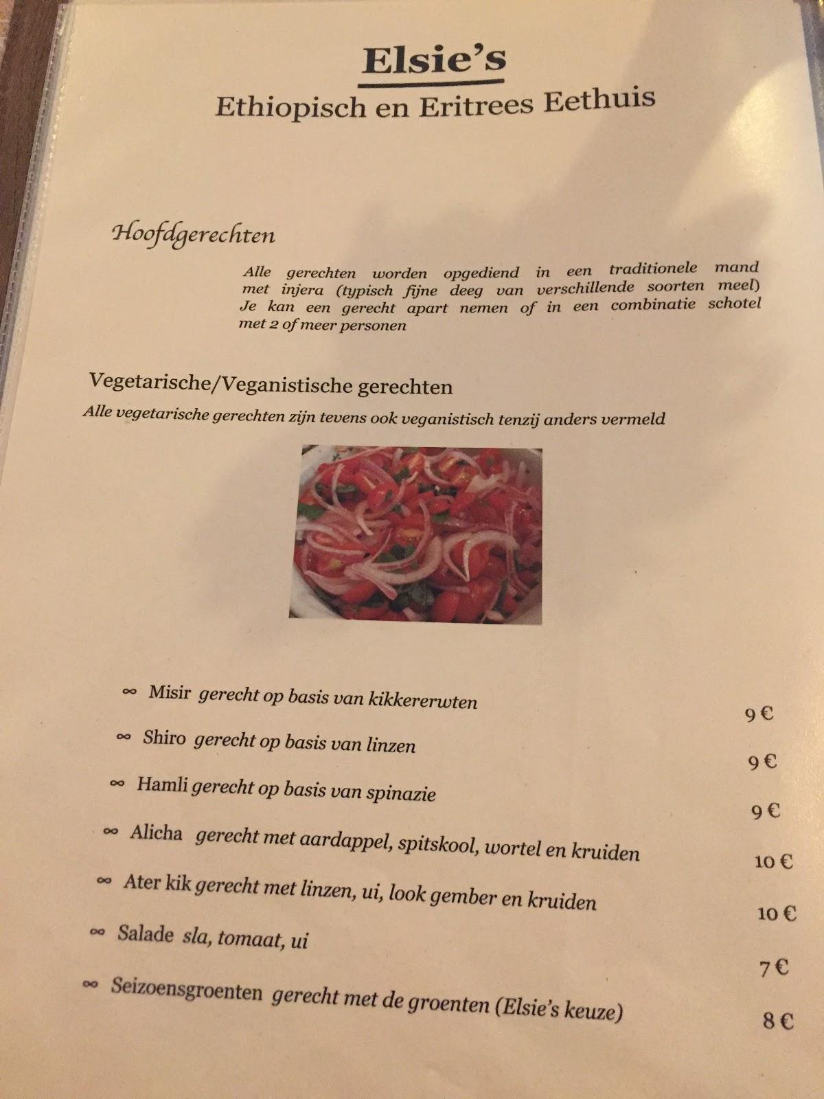 Menu at Elsie's Ethiopisch en Eritrees eethuis Antwerpen, Antwerp ...