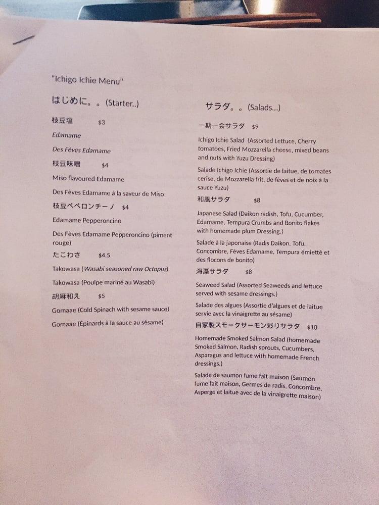 Menu at Ichigo Ichie Izakaya pub & bar, Montréal, 360 Rue Rachel E