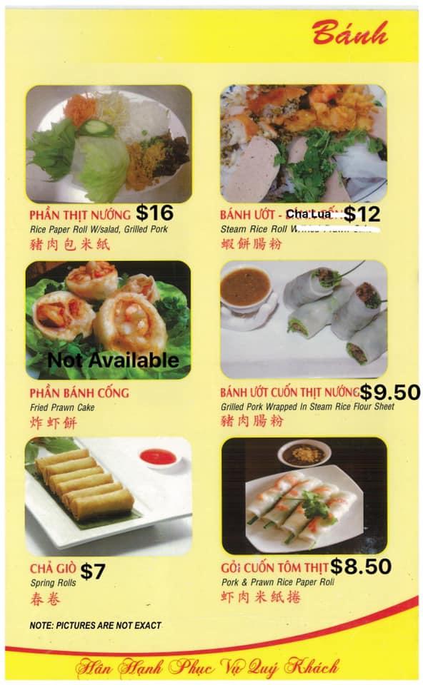 Carta del restaurante Kim Son, Inala