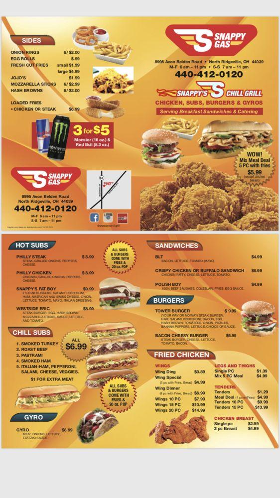 Menu at Snappys Chill Grill fast food, North Ridgeville