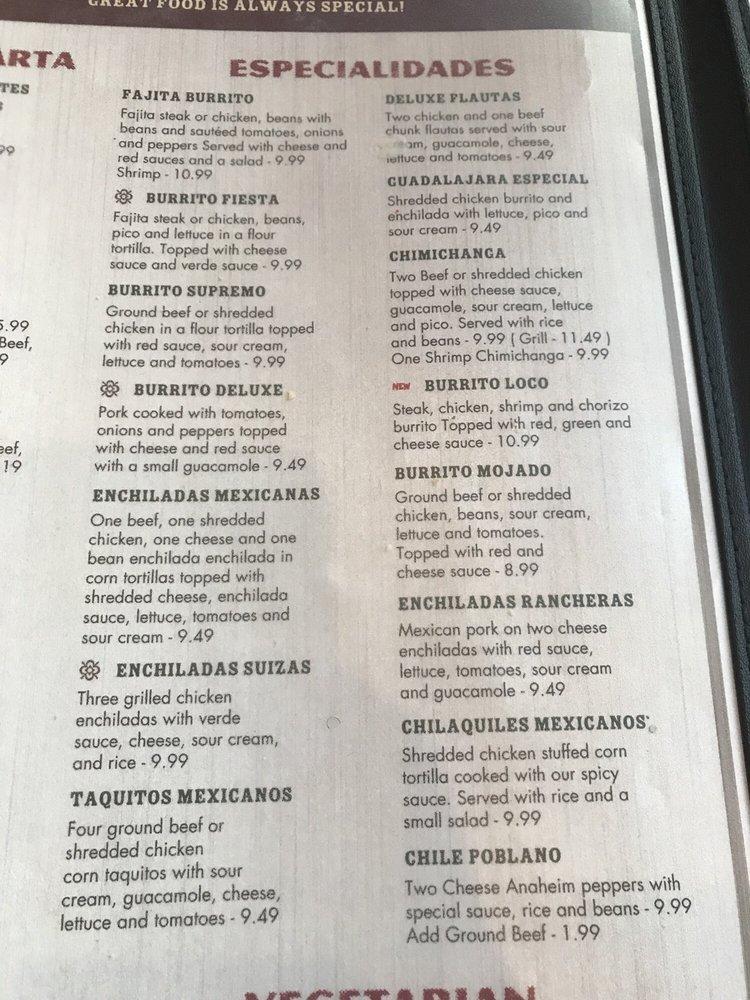 Menu at Casa Fiesta Méxican Grill restaurant, Birmingham, Pinnacle Square