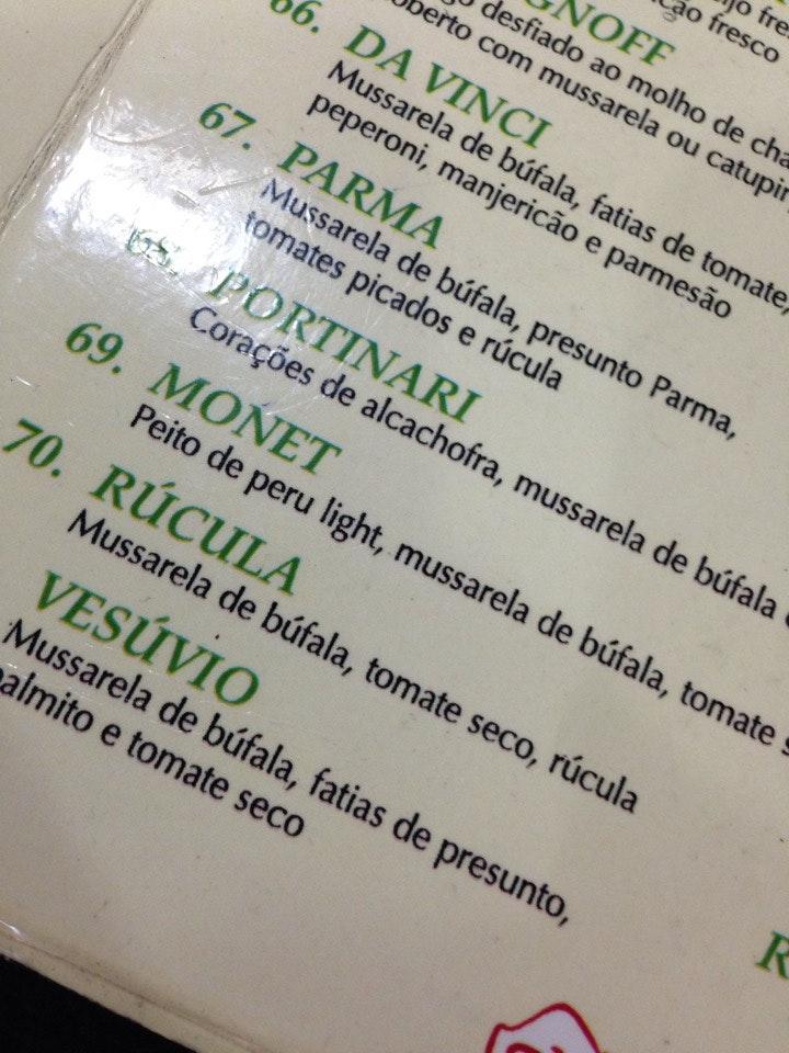 Menu em Francês Pizza restaurante, São Paulo, Rua do Imperador 1304