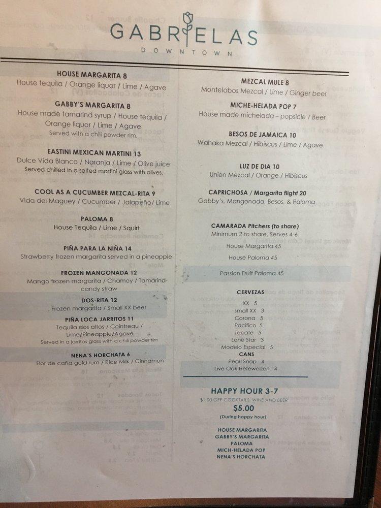 Menu at Gabrielas Downtown pub & bar, Austin