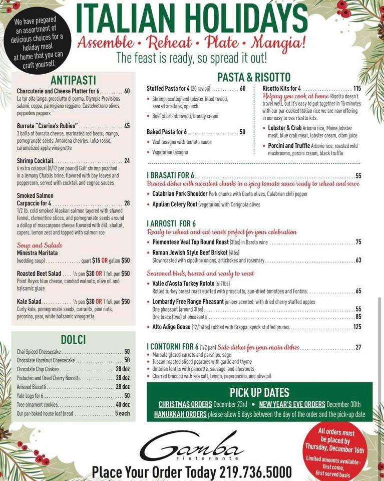 Menu at Gamba Ristorante steakhouse, Merrillville