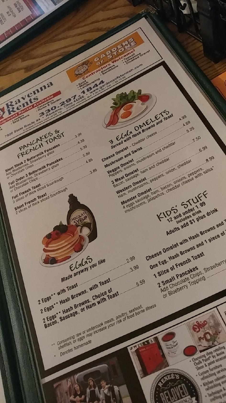 Menu at Jake's Eats restaurant, Mantua