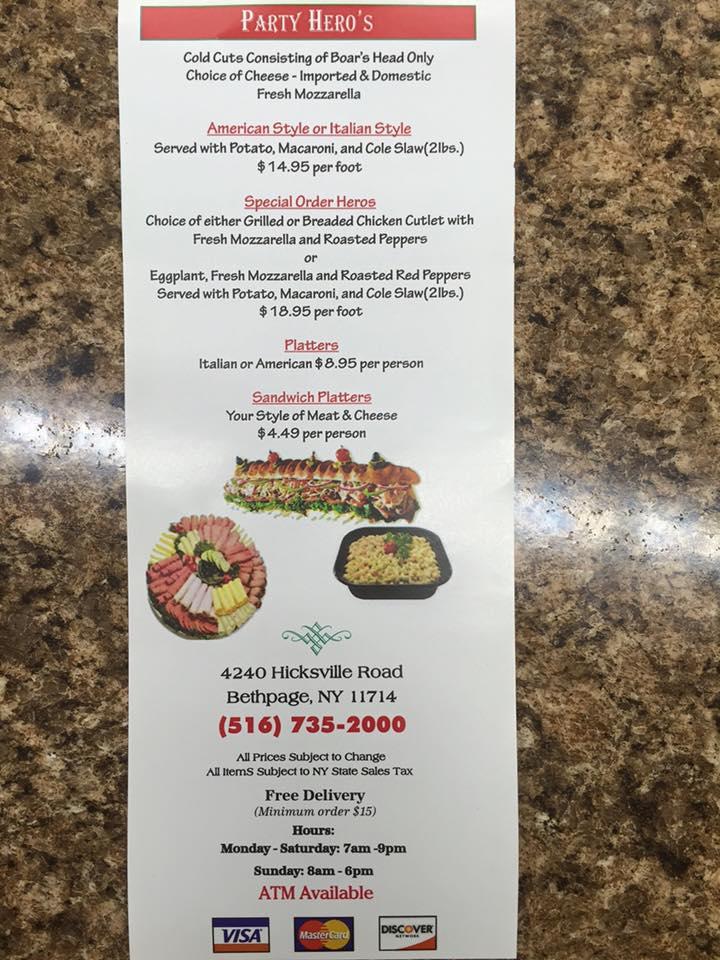 Menu at A&A Italian Deli & Pizza pizzeria, Bethpage