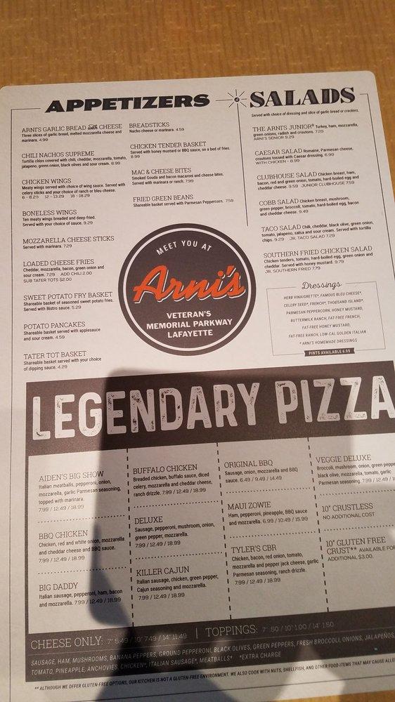 Menu at Arni’s Lafayette 350 South pizzeria, Lafayette, Builder Dr