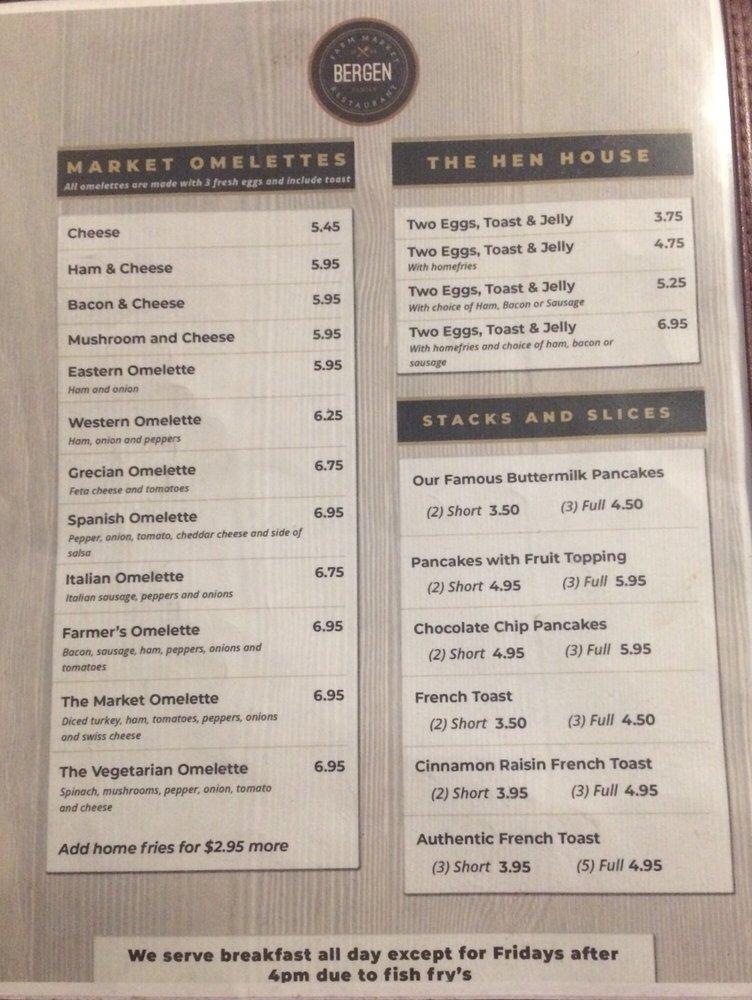 Menu at Bergen Farm Market Family Restaurant, Bergen