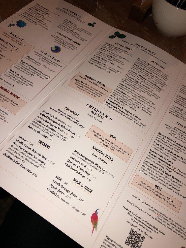 Menu at Bewley's cafe, Dublin, 78-79 Grafton Street