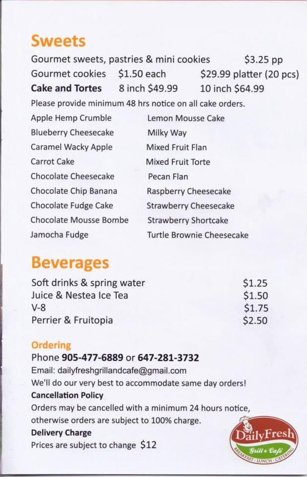 Menu at Daily Fresh Grill & Café, Markham, 14th Ave