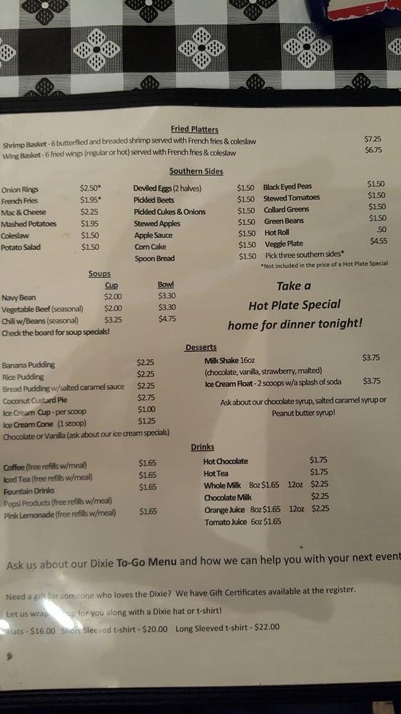 Menu at Dixie Restaurant, Petersburg