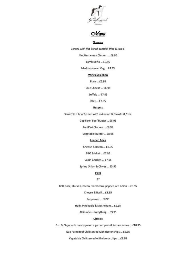 Menu at The Greyhound Inn Warslow pub & bar, Warslow, 0JN Leek Road Warslow
