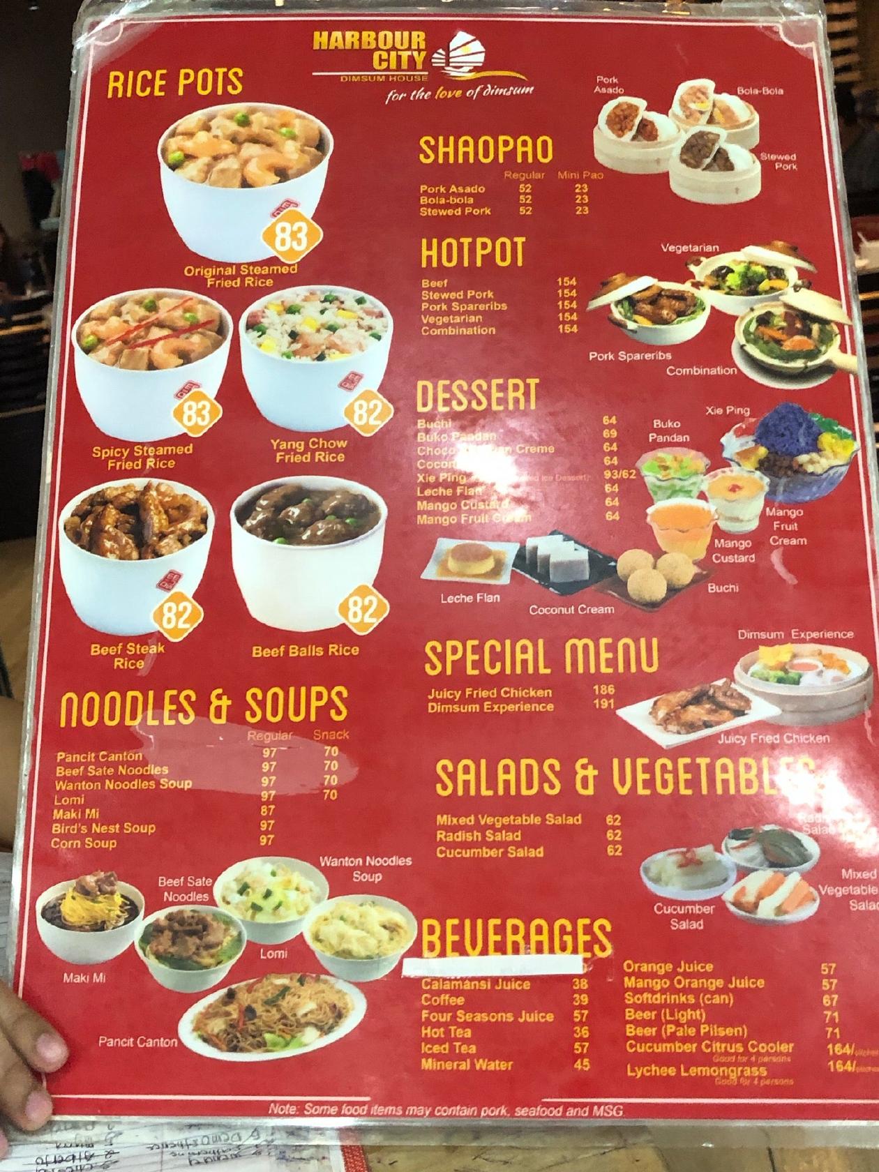 Menu at Harbour City Dimsum House restaurant, Cebu City, Archbishop ...