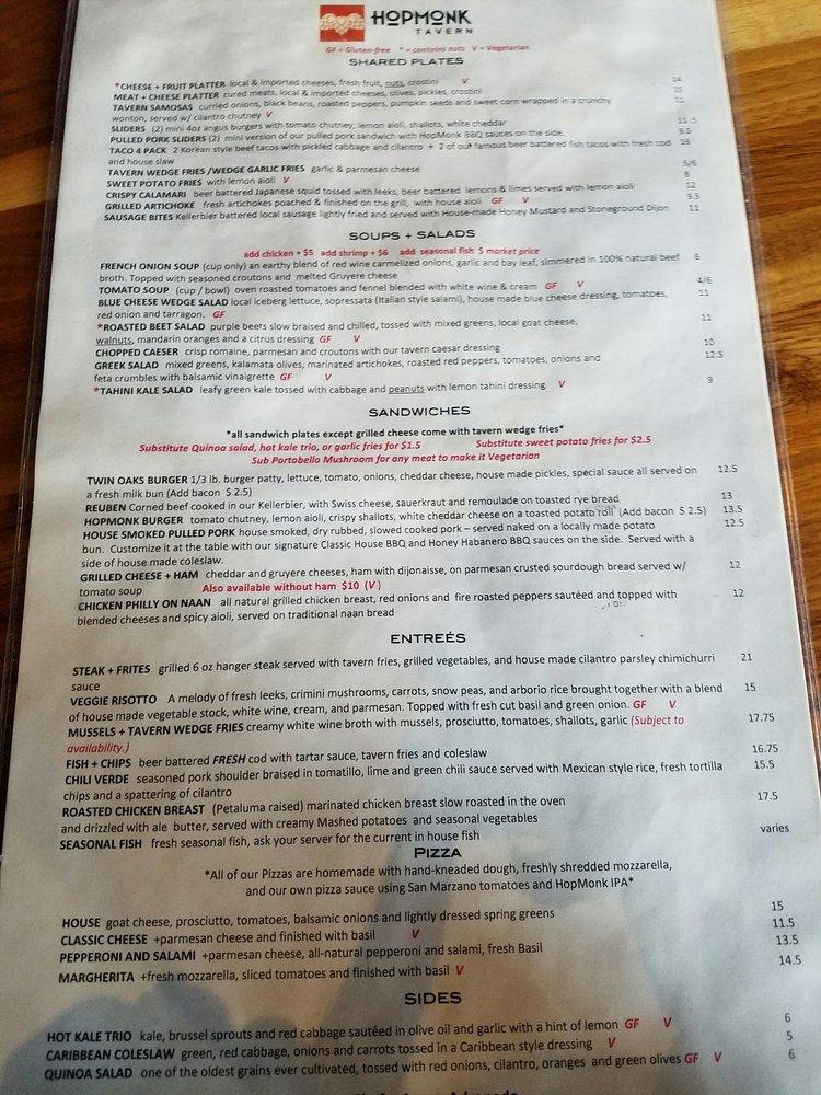 Menu at HopMonk Tavern Novato pub & bar, Novato