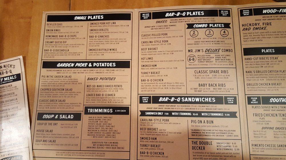 Menu at Jim 'N Nick's BBQ, Montgomery