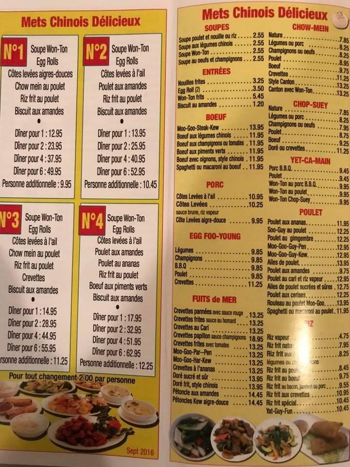 Menu au Restaurant Jimmy, Montréal