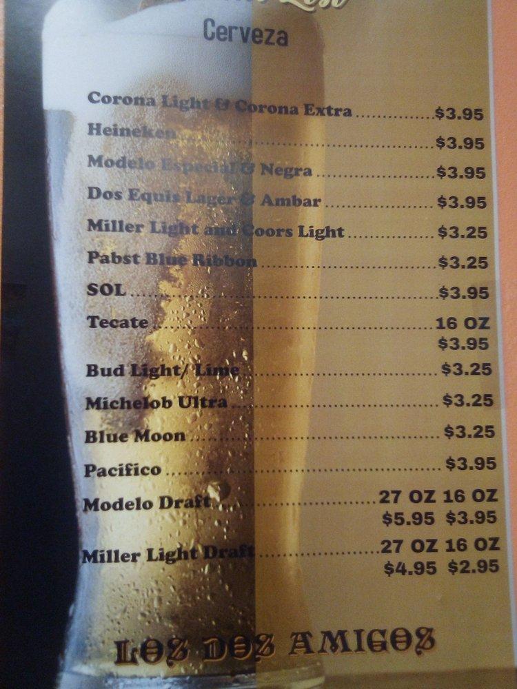 Menu at Los Dos Amigos Mexican Restaurant, Bowling Green