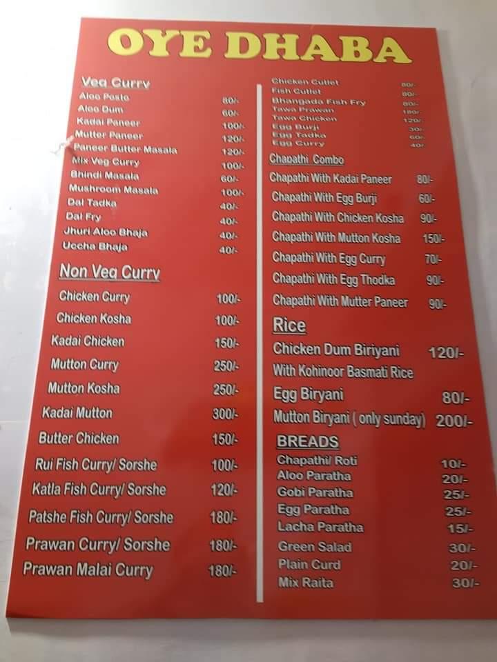 Menu at OYE DHABA - Bengali Hotel, Bengaluru