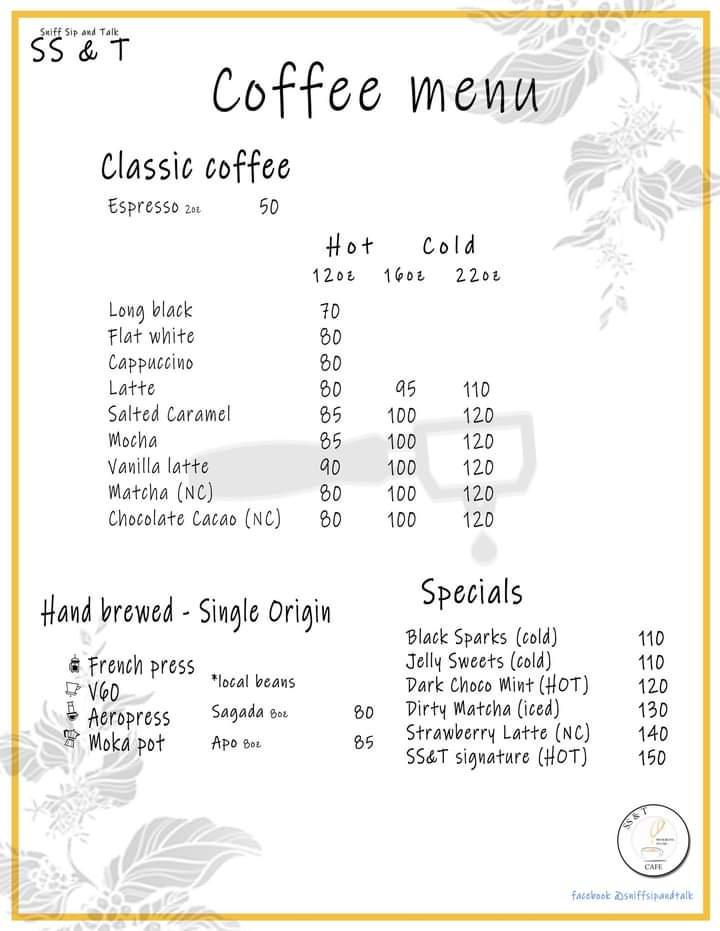 Menu at SS & T Cafe, Quezon City
