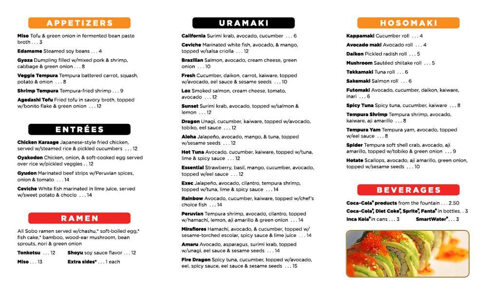Menu at Sobo Sushi and Ramen restaurant, Lehi, Digital Dr #160