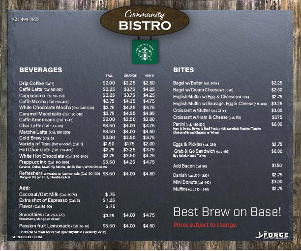Menu at The Community Bistro cafe, USA