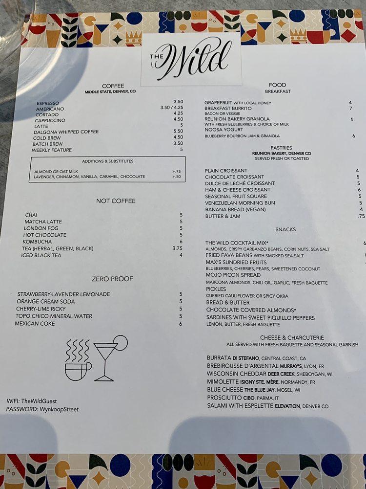 Menu at The Wild pub & bar, Denver
