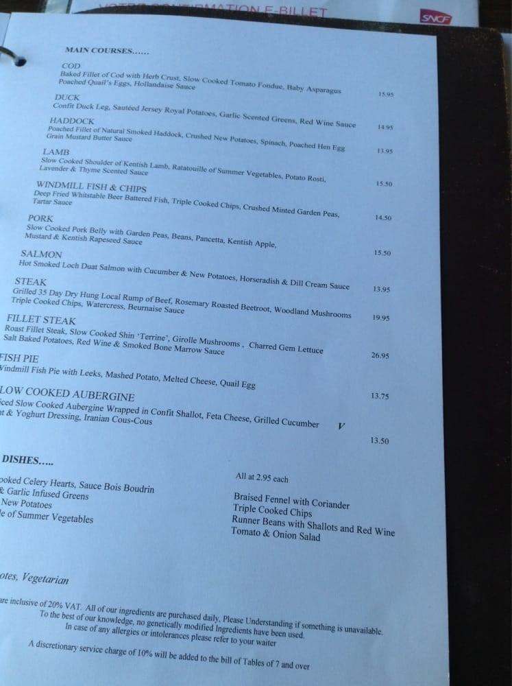 Menu at The Windmill Hollingbourne pub & bar, Hollingbourne