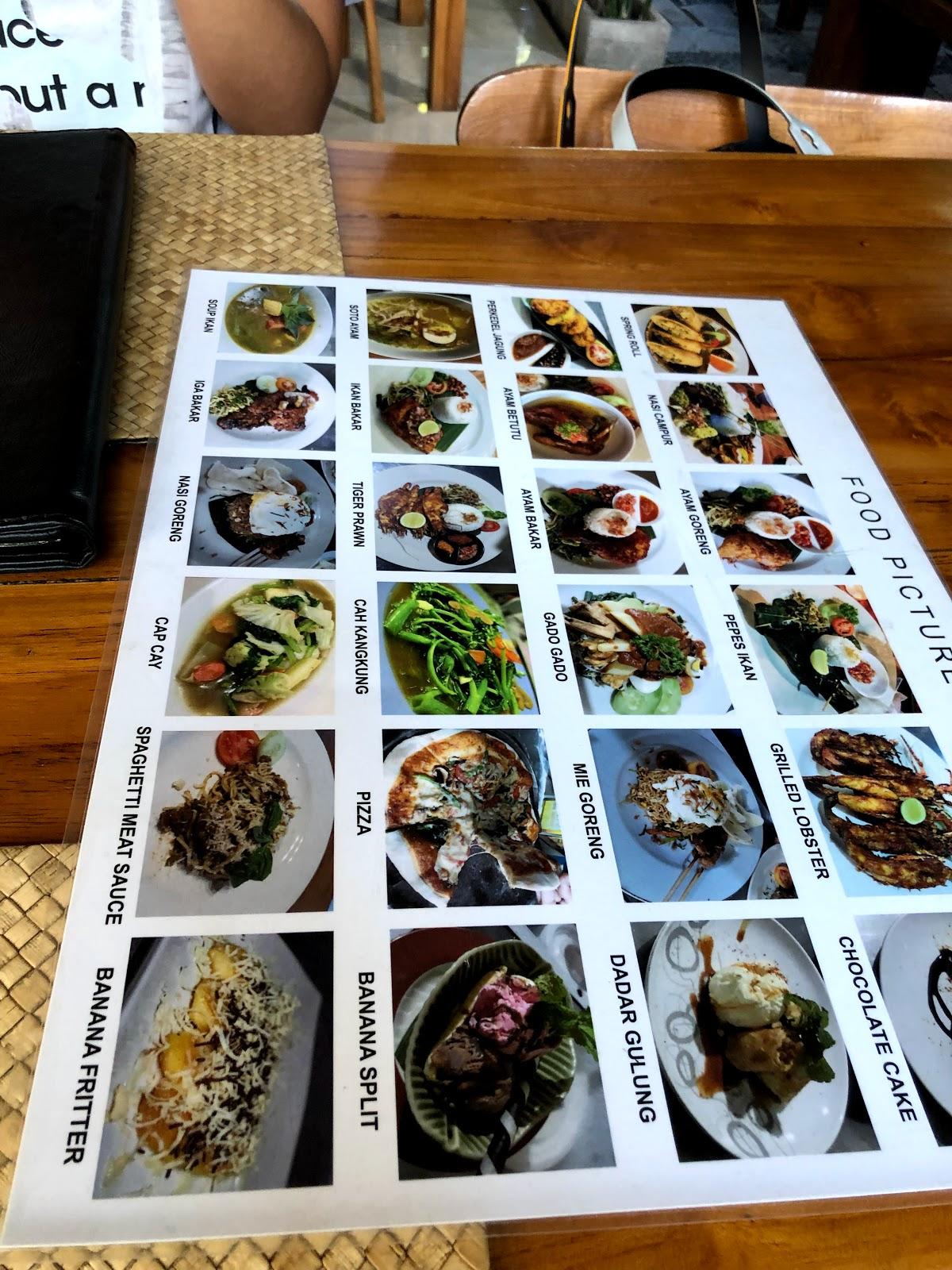 Menu at Warong Legong restaurant, Gianyar