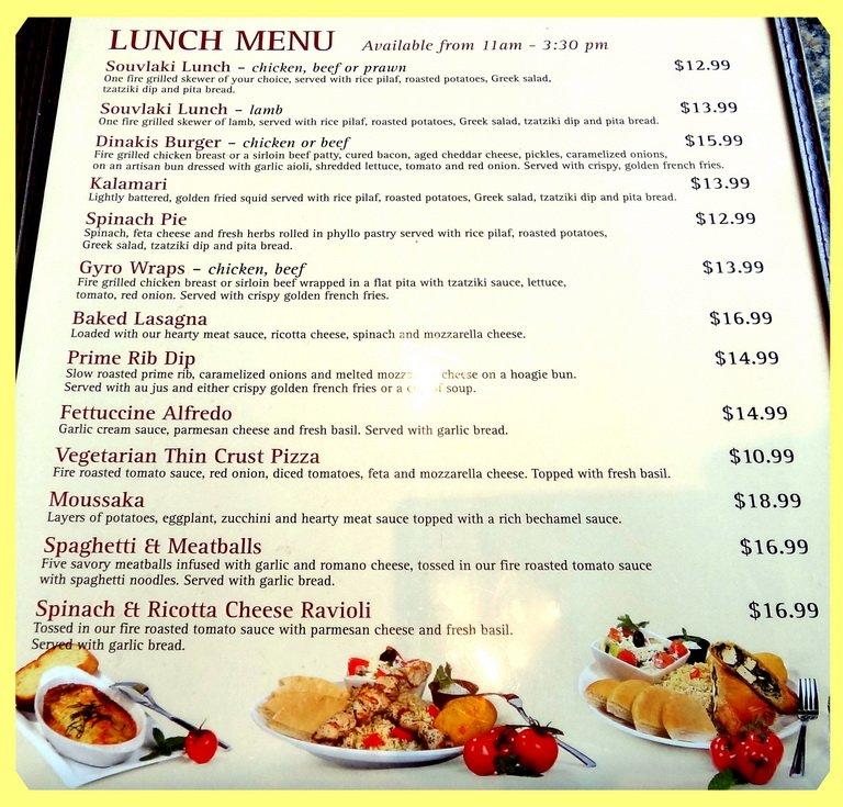 Menu at Dinakis Mediterranean Grill restaurant, Port Coquitlam