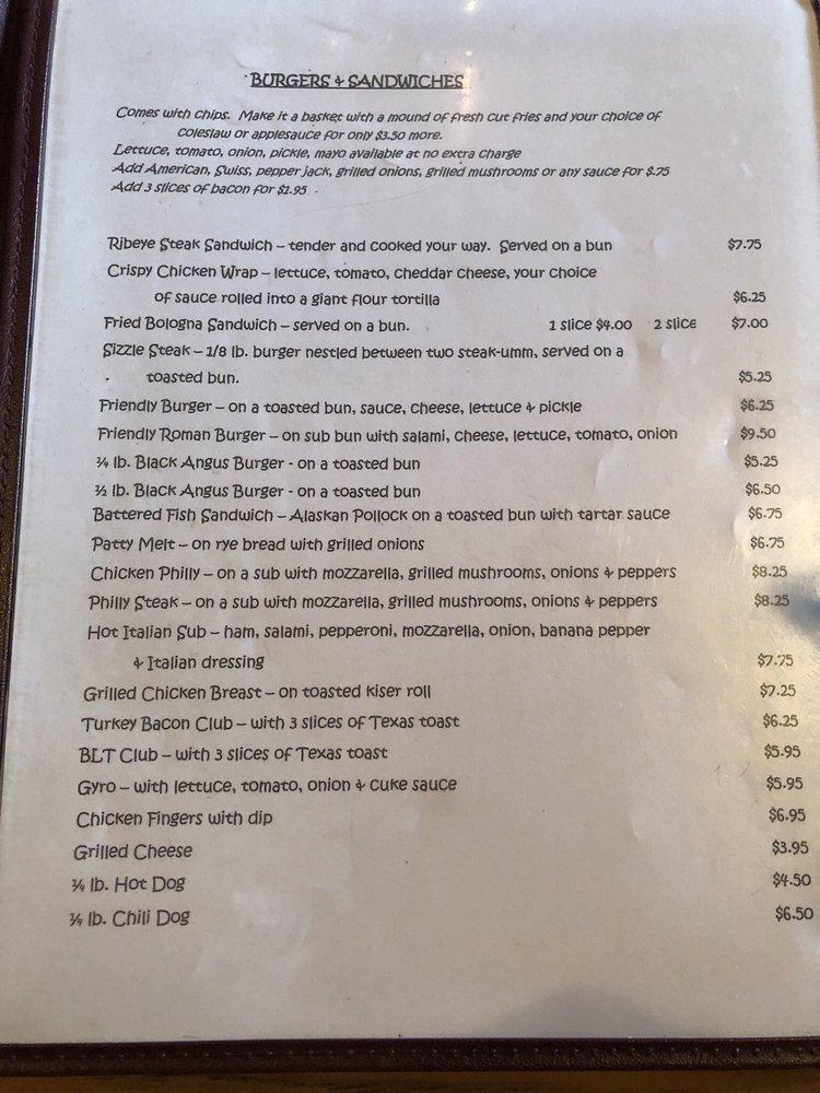 Menu at Friendly Inn pub & bar, Medina