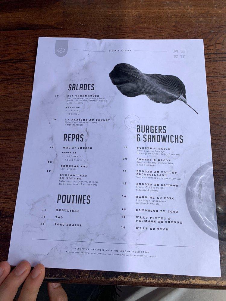 Menu at Ginkgo Café & Bar, Montréal